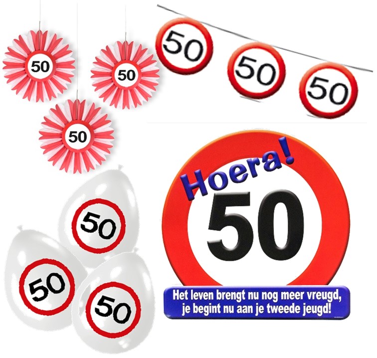 50 Jaar Feest Pakket Versiering Verkeersbord - 4 Delig. - J-Martens